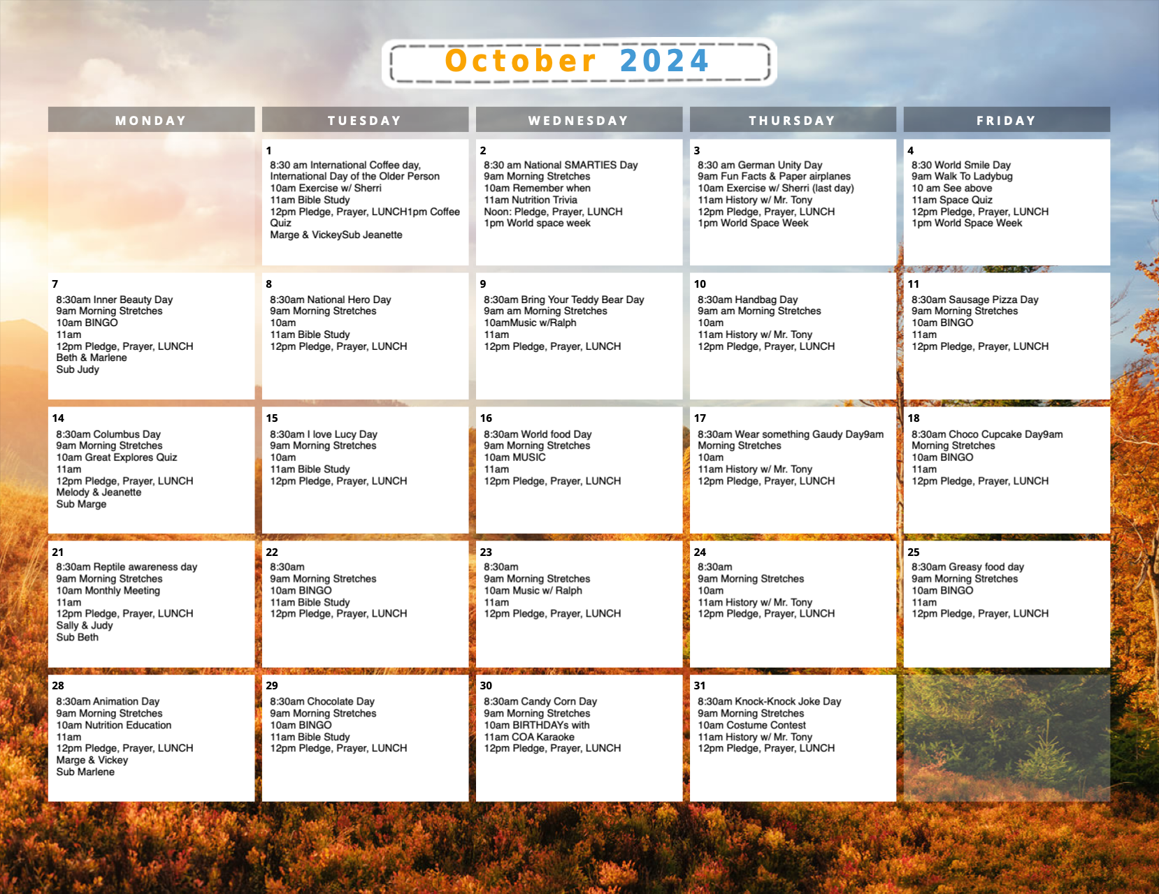 Baker County Council on Aging Daily Serving Menu
